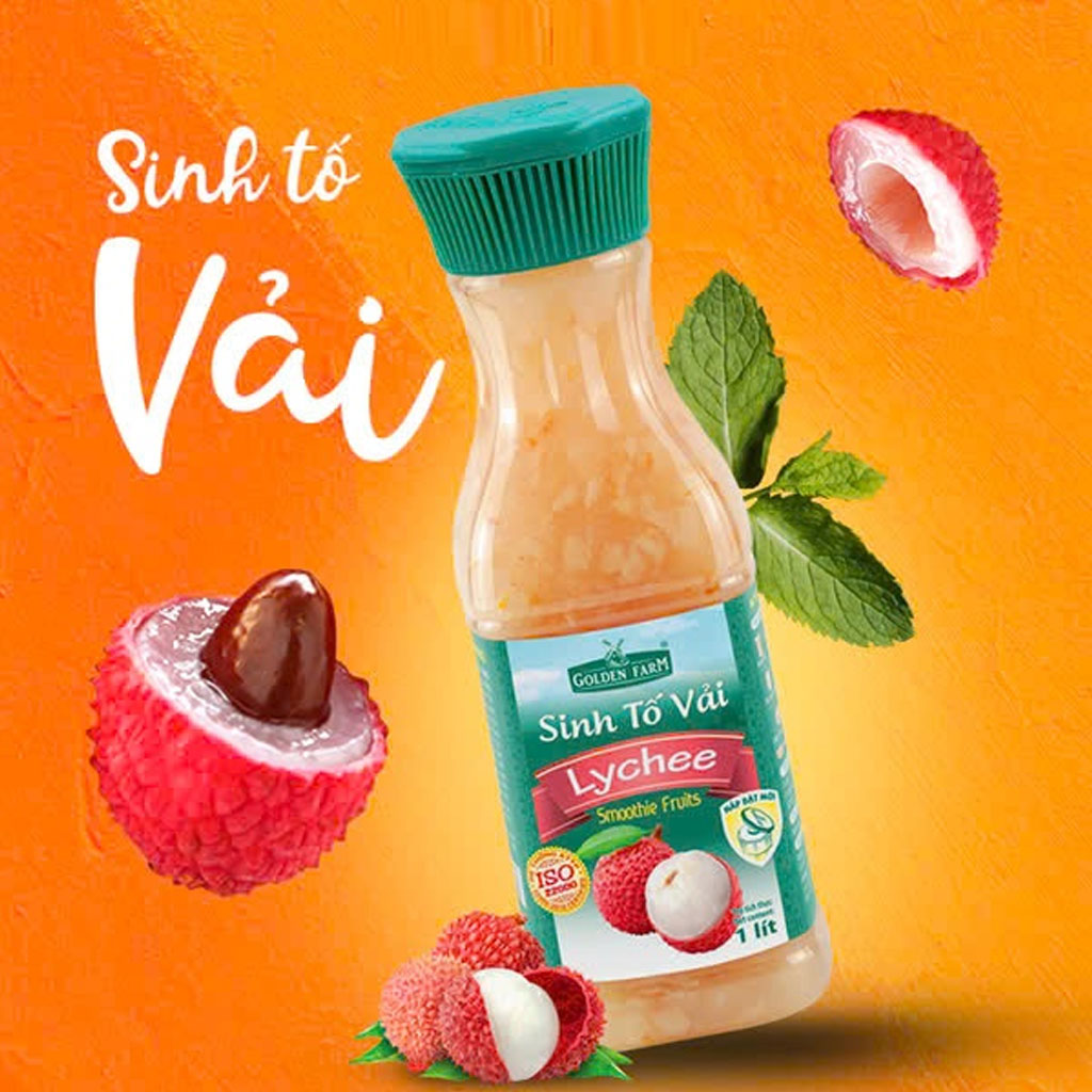 Phong Vân | Sinh tố vải Golden Farm Lychee Smoothie Fruits 1 lít