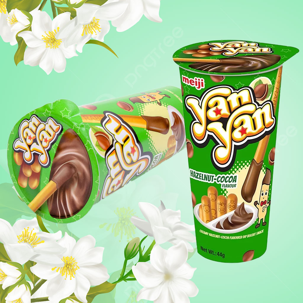Phong Vân | Bánh Que Yan Yan Meiji Chấm Kem Hương Cacao Hạt Phỉ 44g